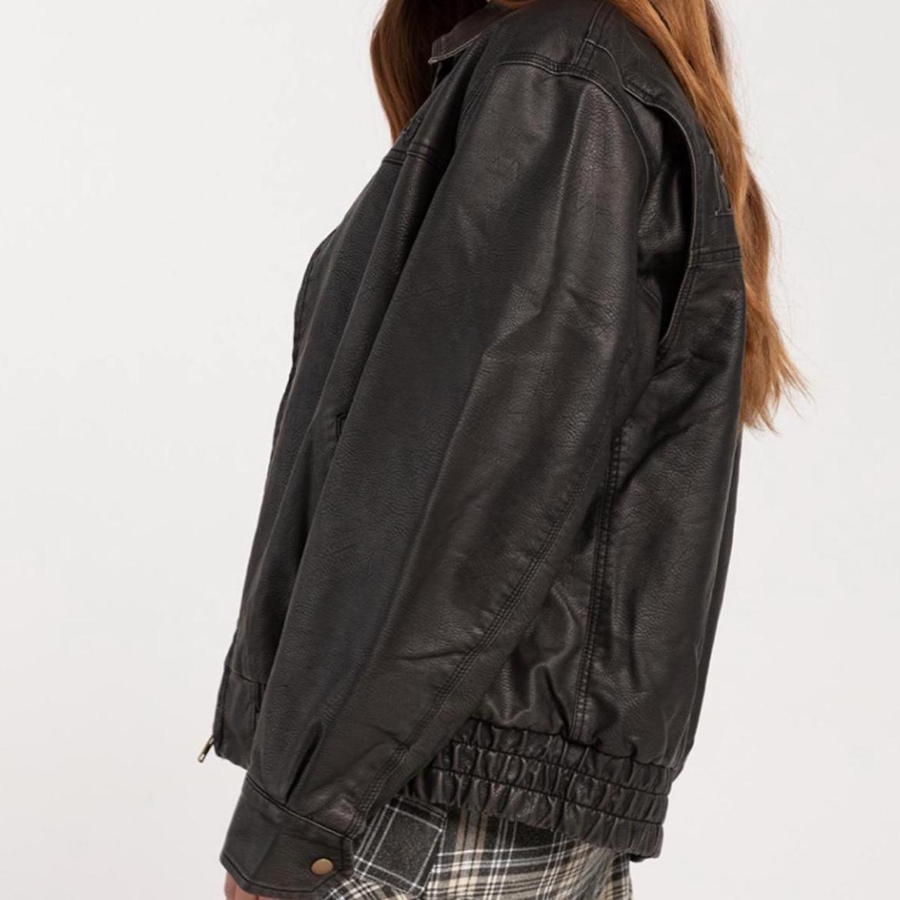 bdg black leather jacket size medium brand new... - Depop