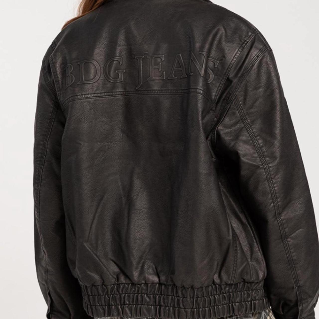 bdg black leather jacket size medium brand new... - Depop