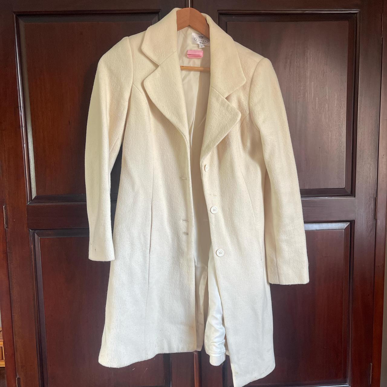 Cream wool blend coat with a classic style and a... - Depop