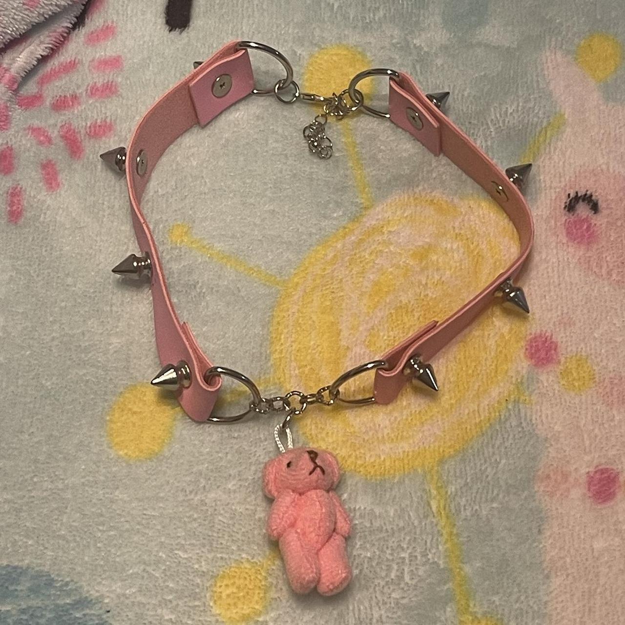 Pink Spiked Teddy Bear Choker | From Hot Topic |... - Depop