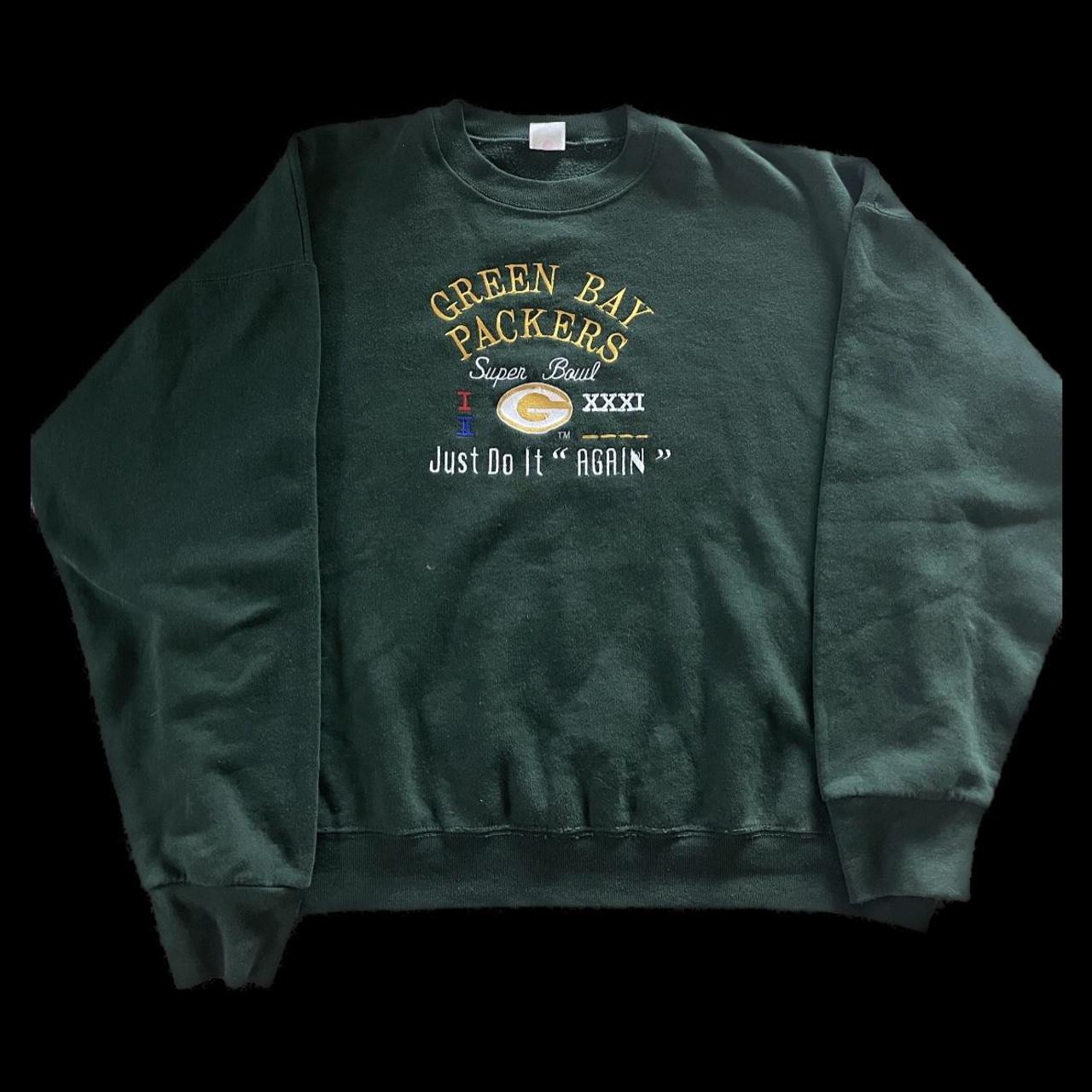 vintage green bay embroidered crewneck - Depop