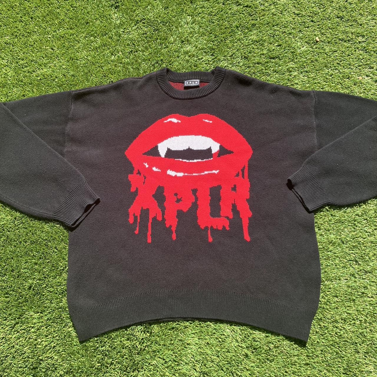 xplr red lips knitted red and black heavyweight... - Depop