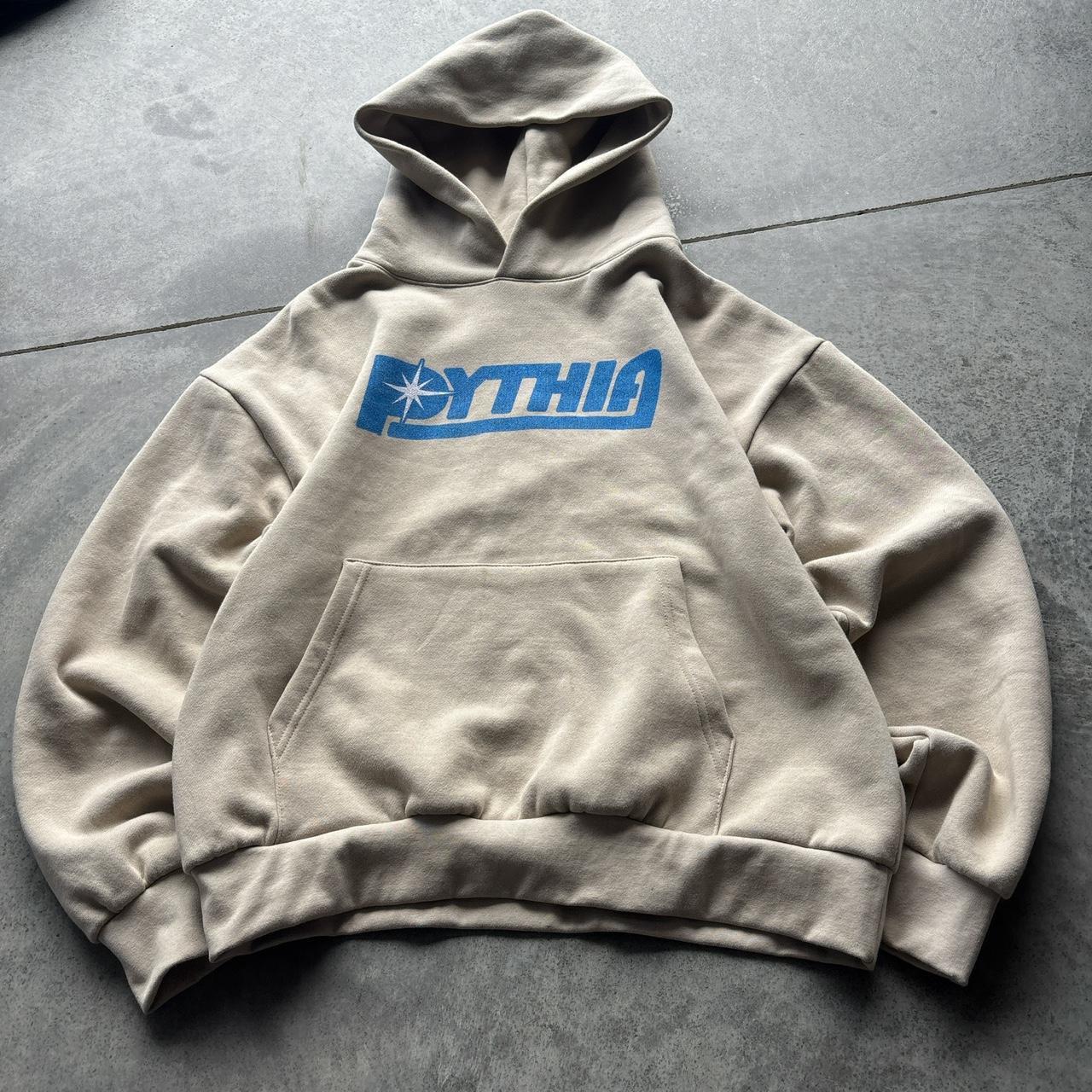 Tan and blue PYTHIA hoodie #skater | Depop