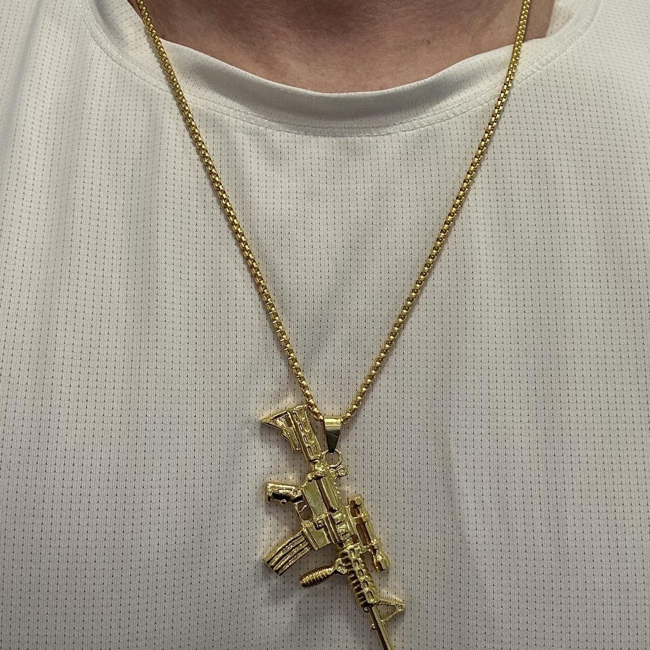 Men’s y2k Gold Gun Pendant Chain Size:... - Depop
