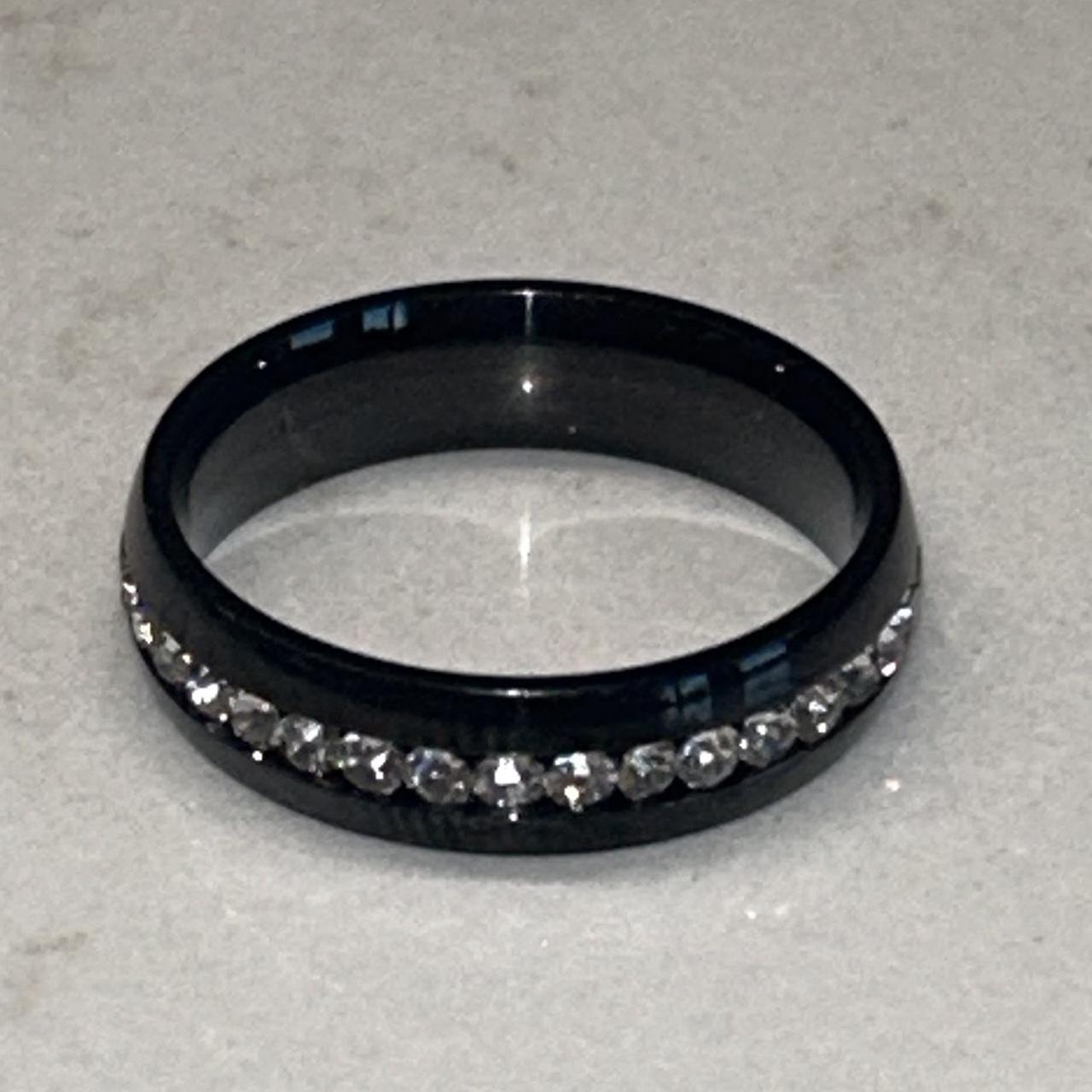 y2k 2000’s Style Polished Black Ring with Embedded... - Depop