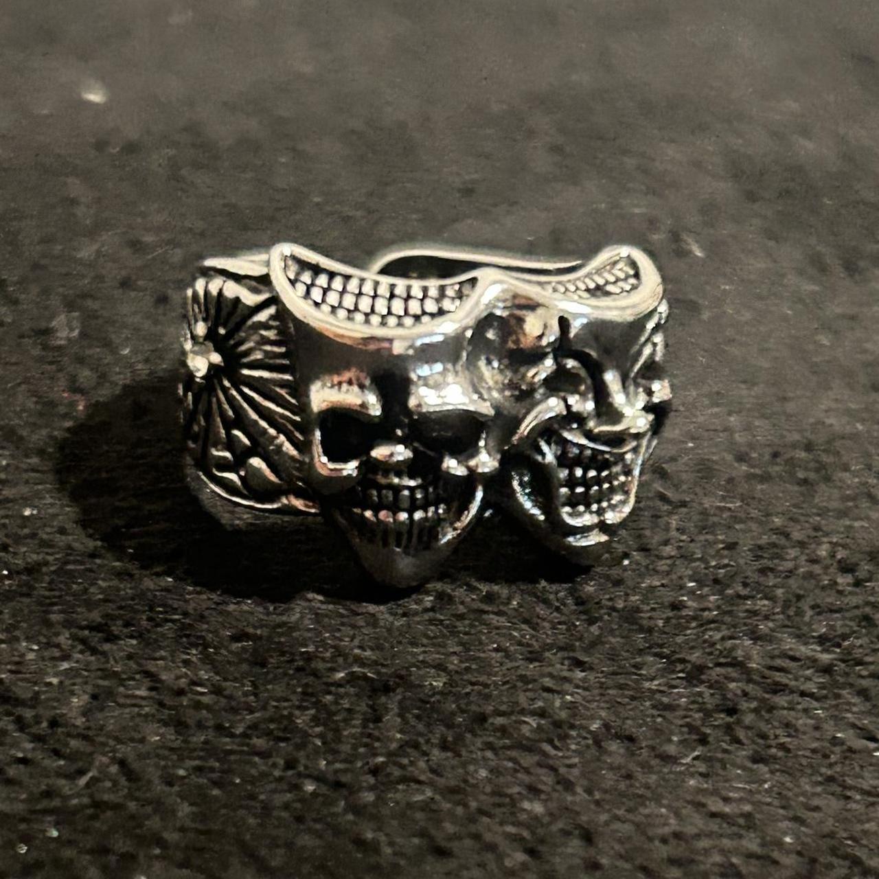 Silver Retro 2 faced gothic ring y2k HardJewelry... - Depop