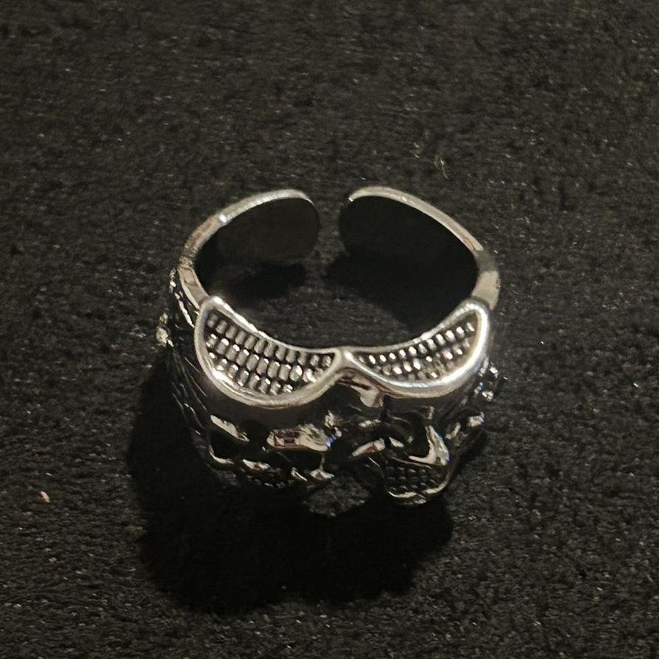 Silver Retro 2 faced gothic ring y2k HardJewelry... - Depop