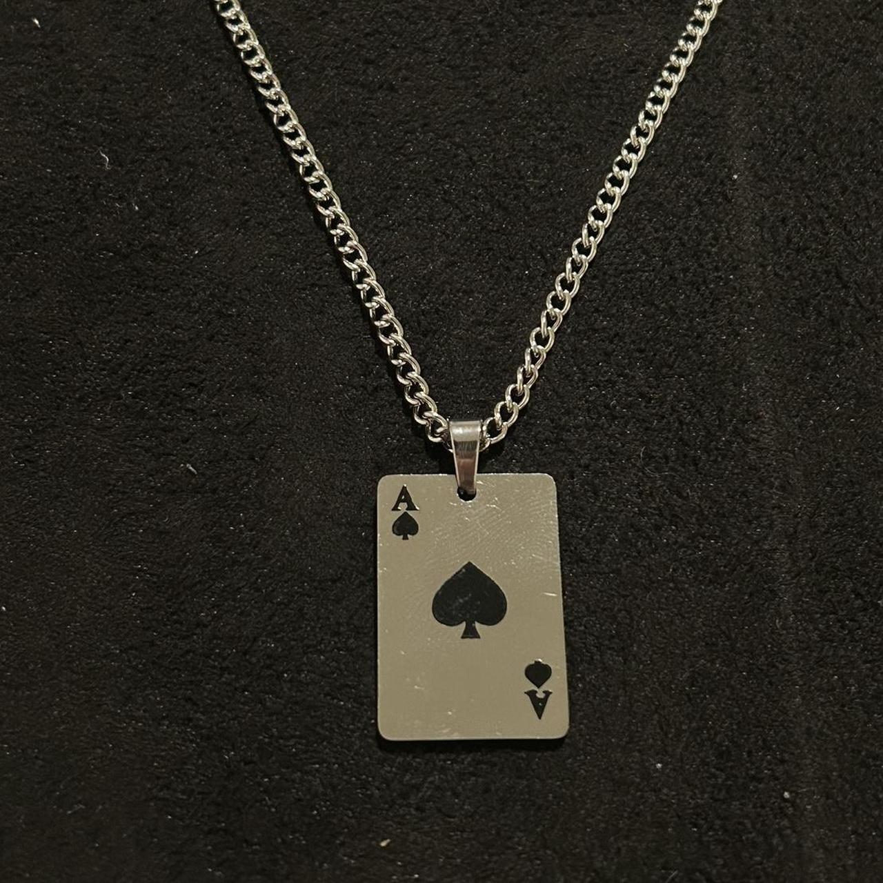 Silver Black Ace of Spades Retro Style Chain... - Depop
