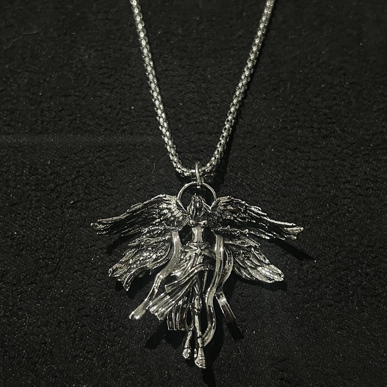 Silver Four Winged Angel Pendant Chain Link... - Depop