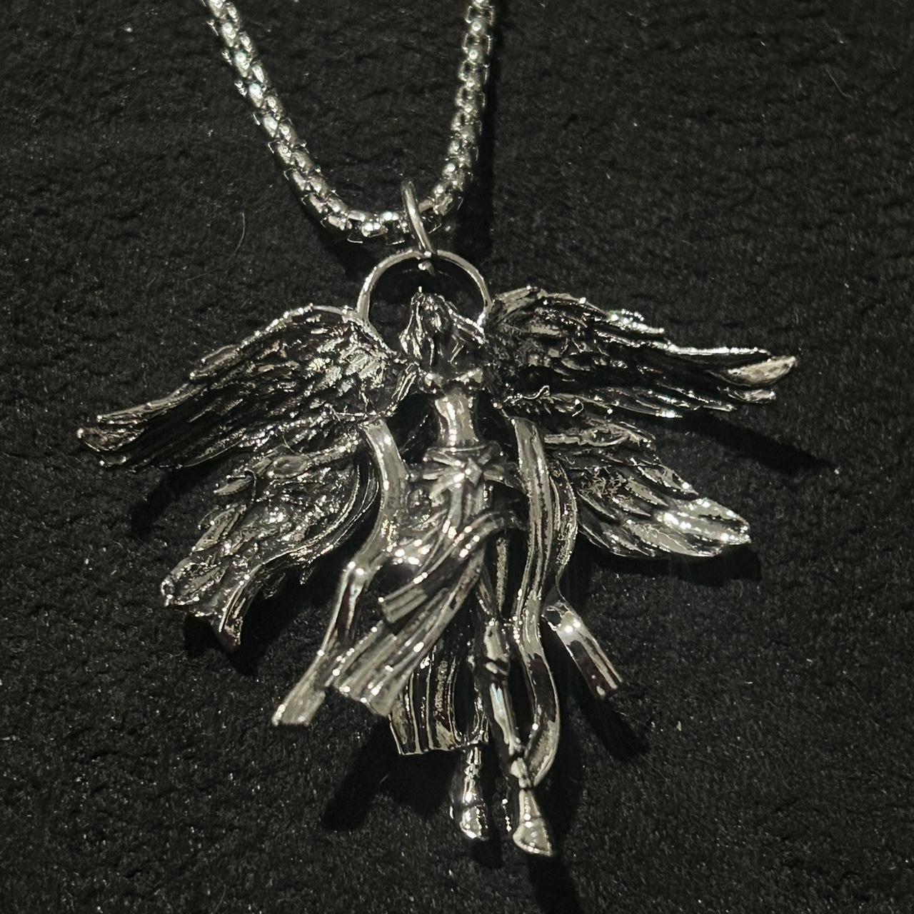 Silver Four Winged Angel Pendant Chain Link... - Depop