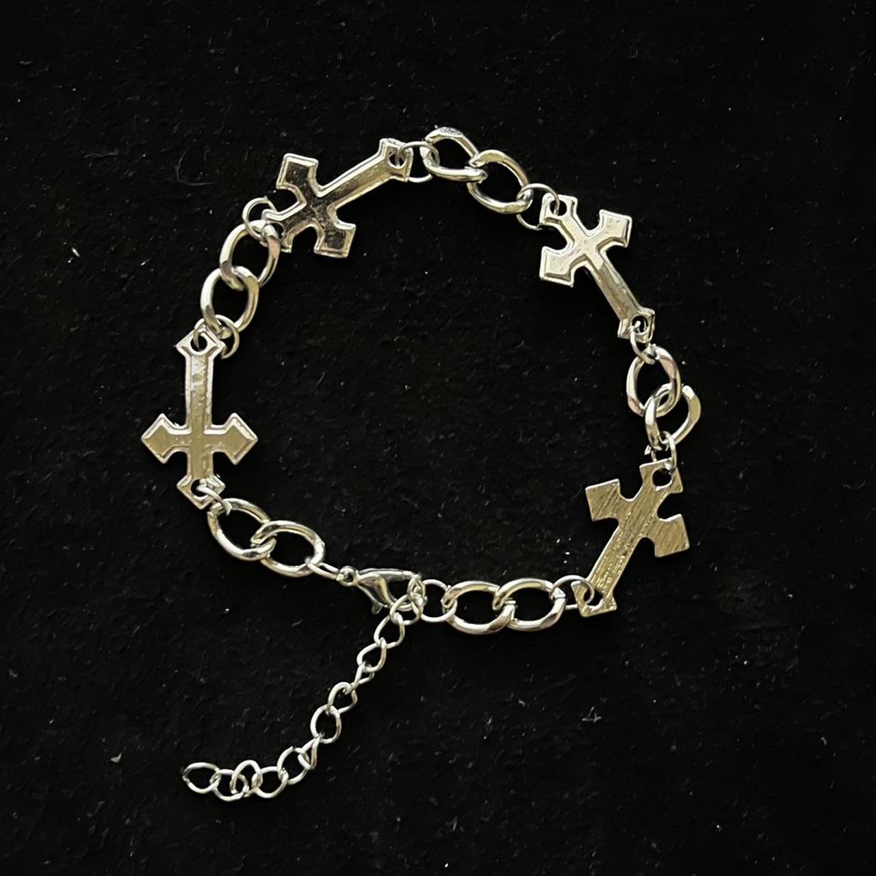 Silver chain link cross pendant adjustable chain... - Depop