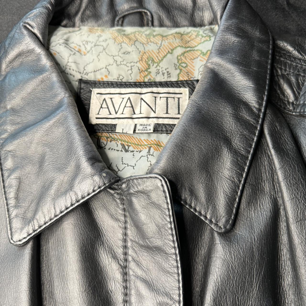 Avanti women’s large leather jacket inside print... - Depop