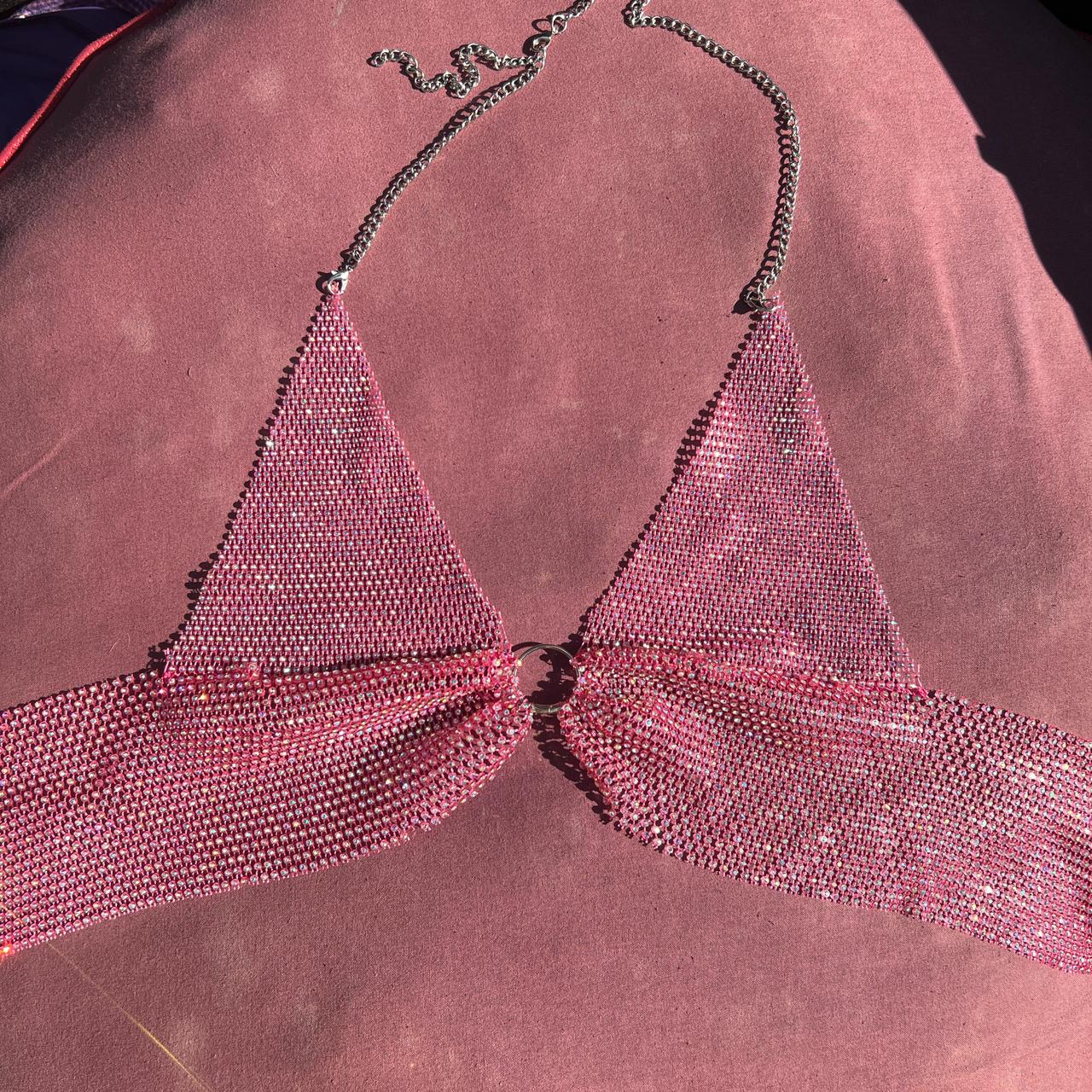 Pink shiny chain halter perfect for clubbing raves... - Depop