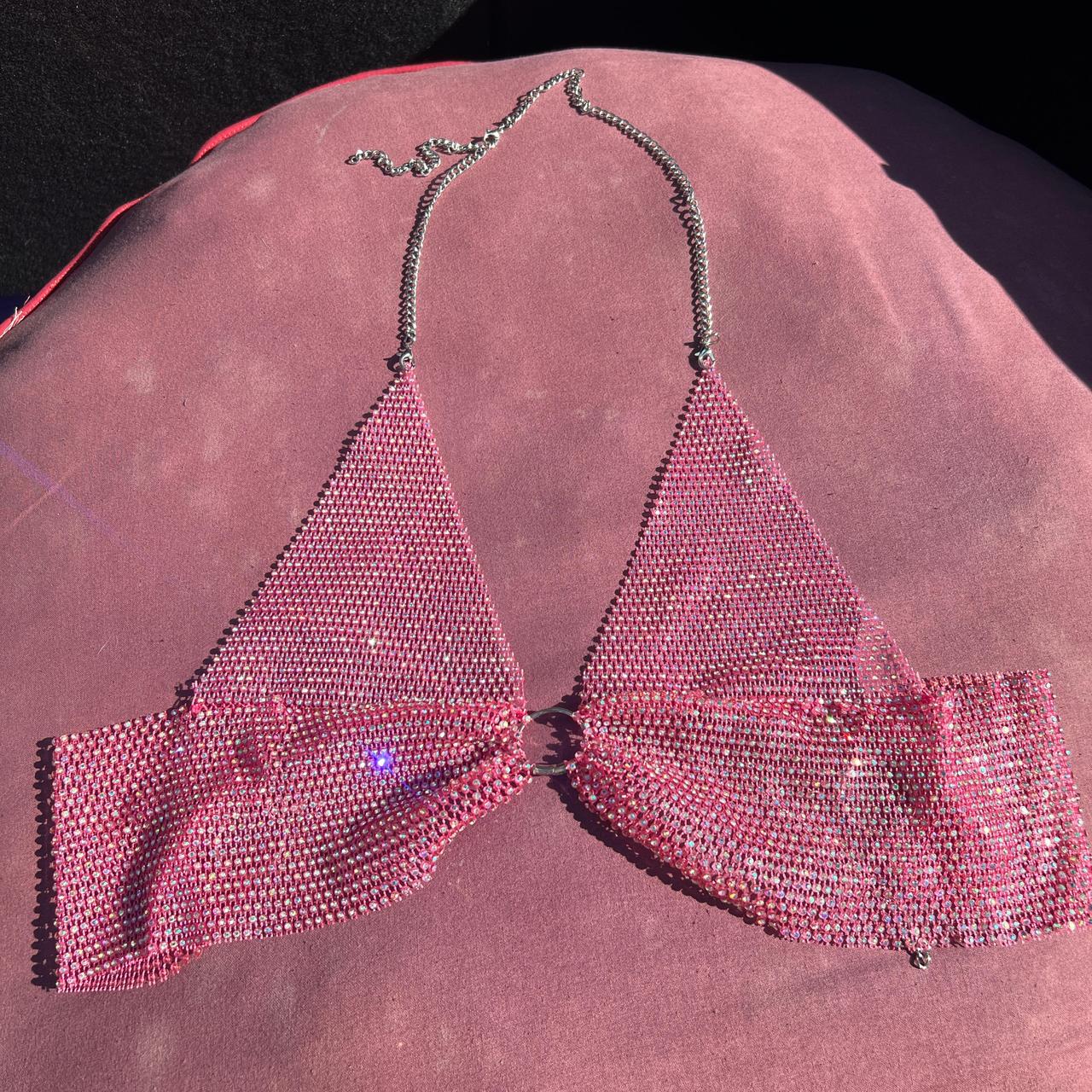 Pink shiny chain halter perfect for clubbing raves... - Depop