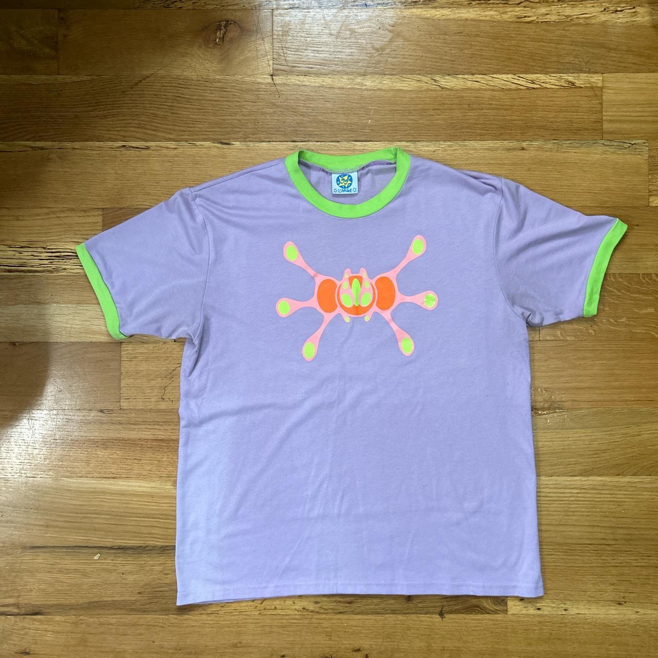 happy 99 ringer tee purple and green size L Open... - Depop
