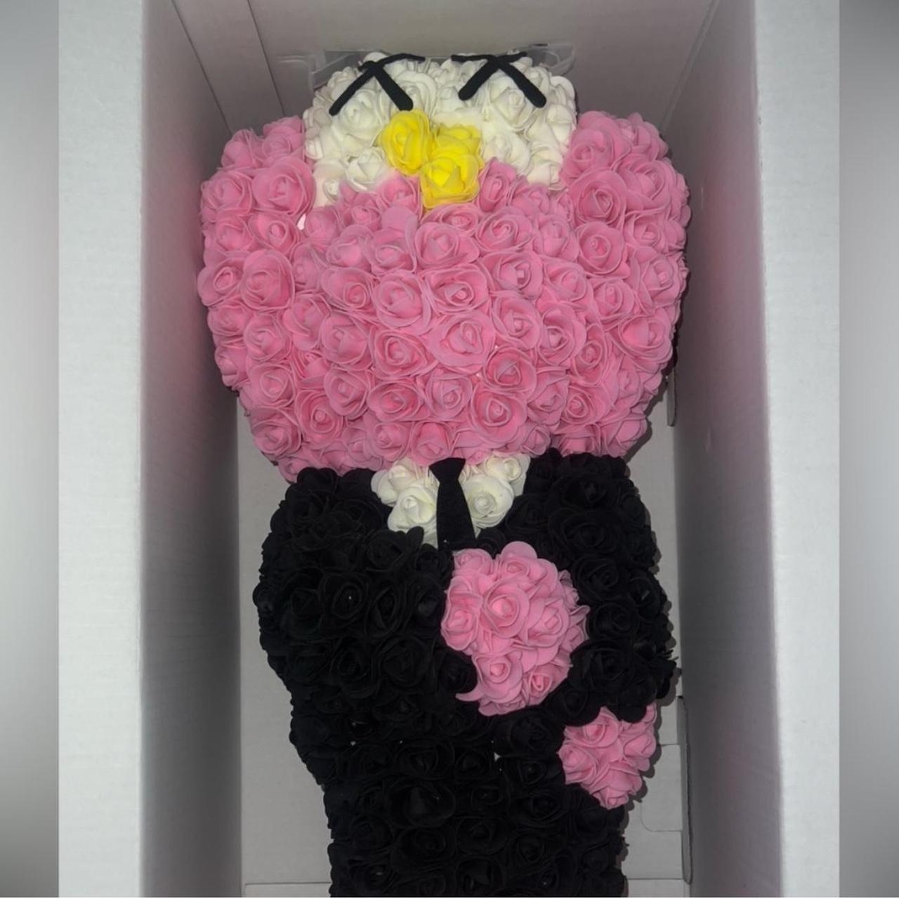 Kaws faux flower Customizable 3D rose bear in black... - Depop