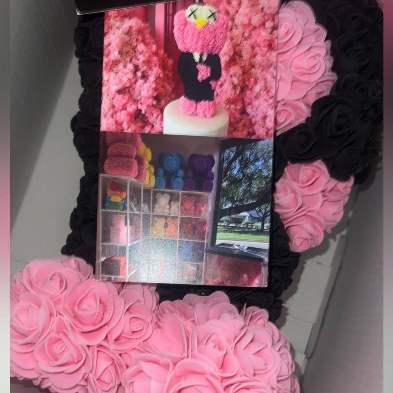 Kaws faux flower Customizable 3D rose bear in black... - Depop