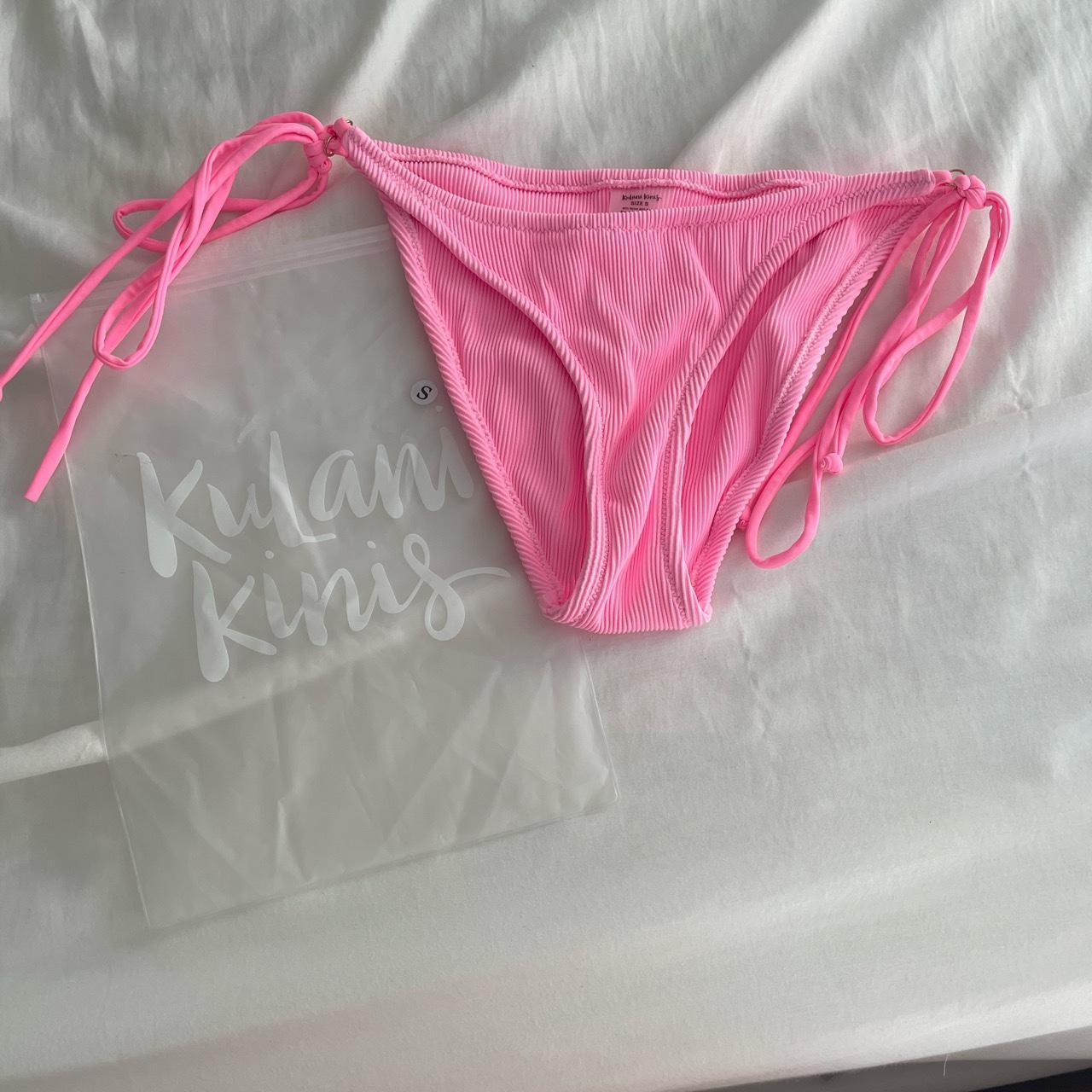 Kulani kini sides bikini bubble gum pink ribbed... - Depop