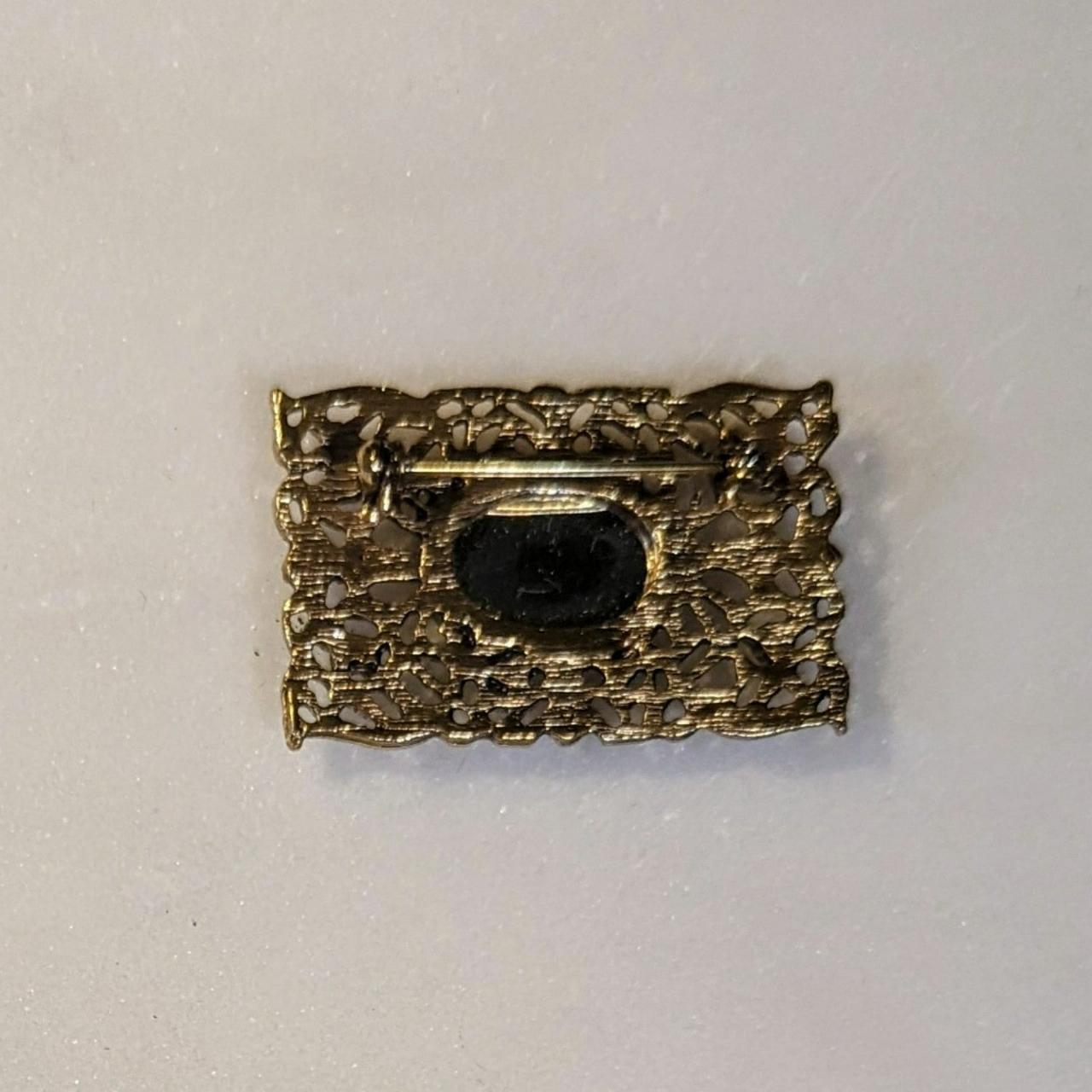 Vintage rectangular gold tone brooch / pin. Gold... - Depop