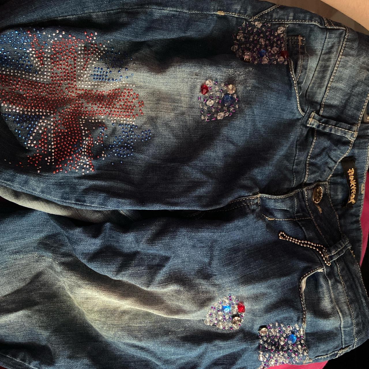 Punkyfish Union Jack Straight Leg Jeans Bedazzled... - Depop