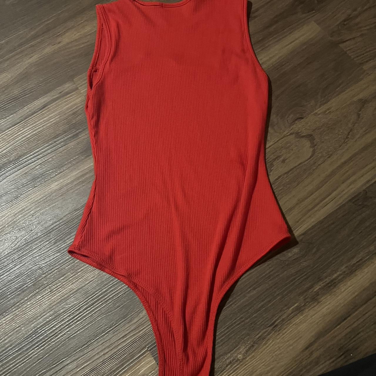 red slit chest body suit - Depop