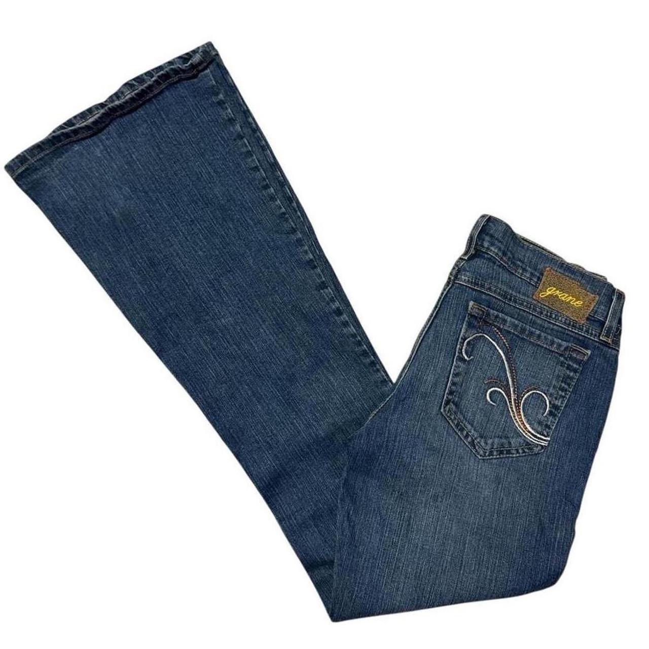Y2K Grane low rise flare jeans with embroidered... | Depop