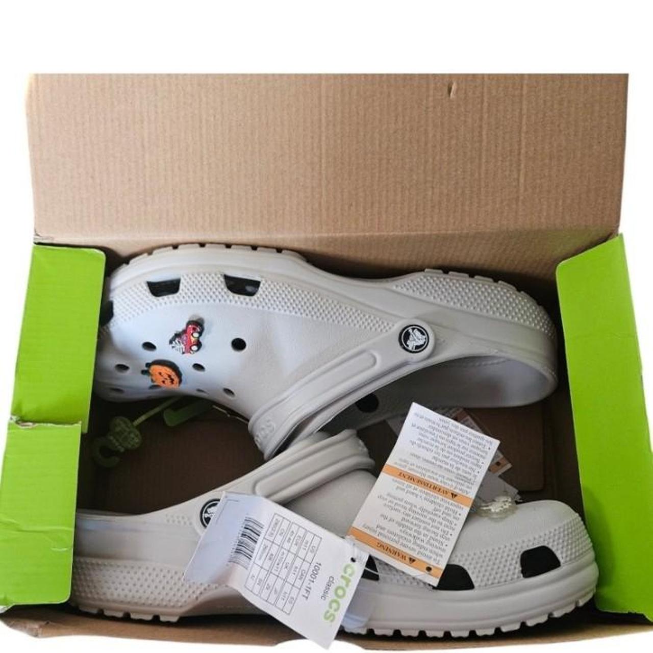 Grey Crocs (comes with jibbitz + box, new with... - Depop