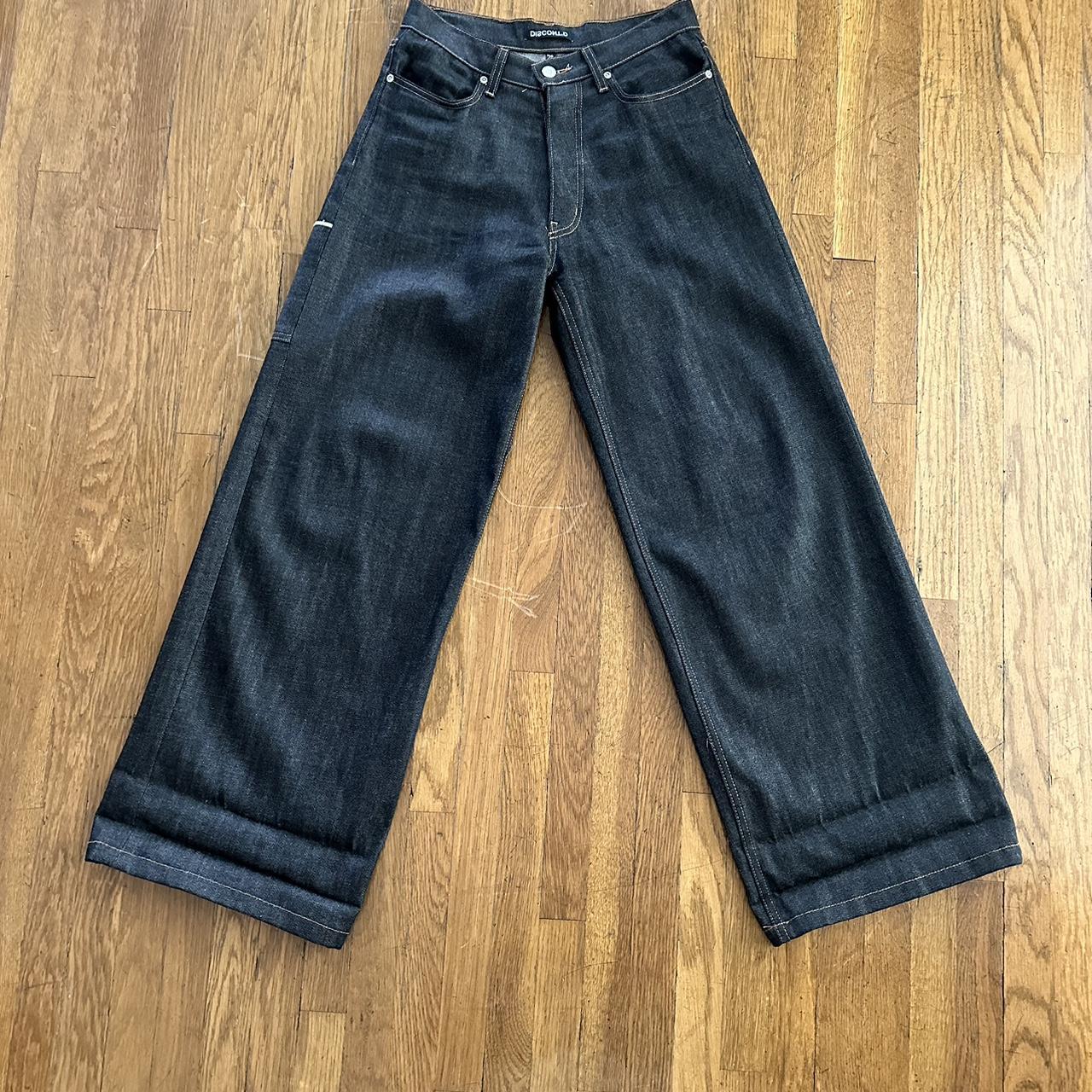 Discont’d black wide leg selvedge jeans Size 28x32... | Depop