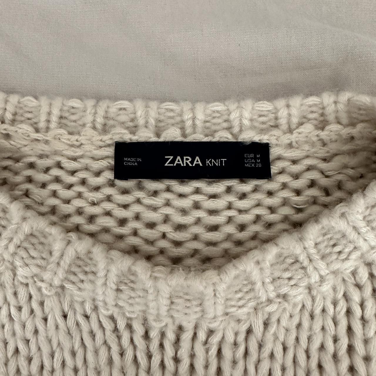 Zara Knit Chunky Floral Embroidery Detailed Sweater.... - Depop
