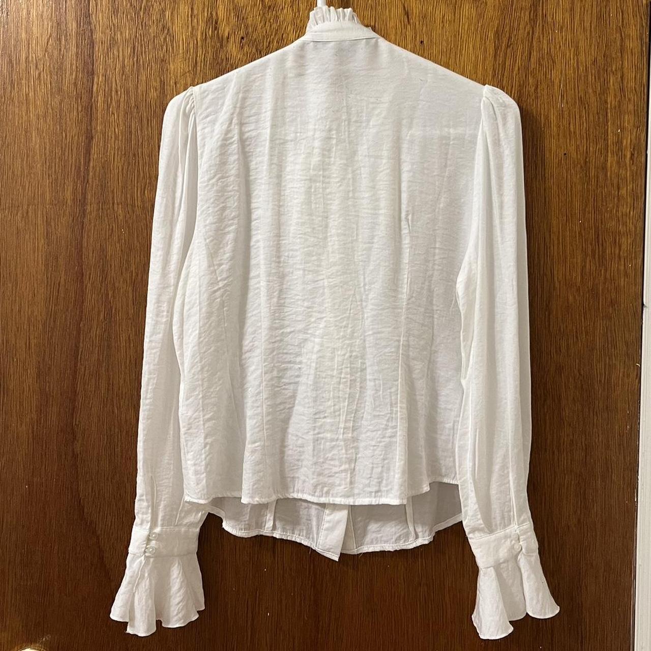 Zara Ruffled White Button Down Blouse - Small - Depop