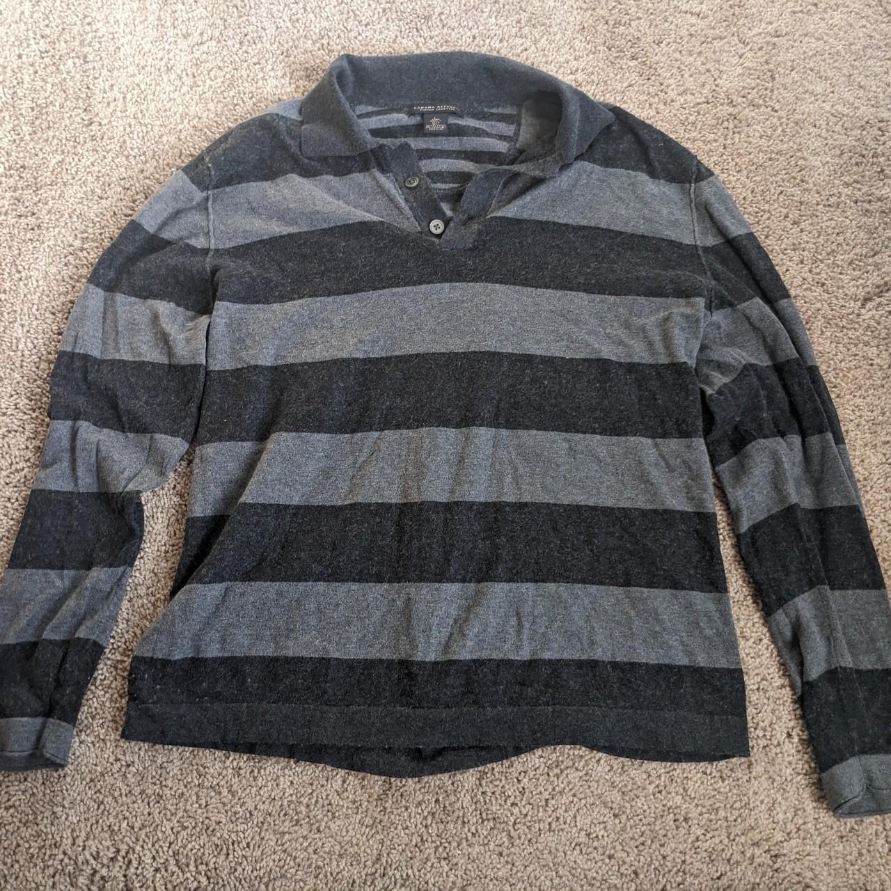 Long sleeve striped black and grey #polo shirt. I... - Depop