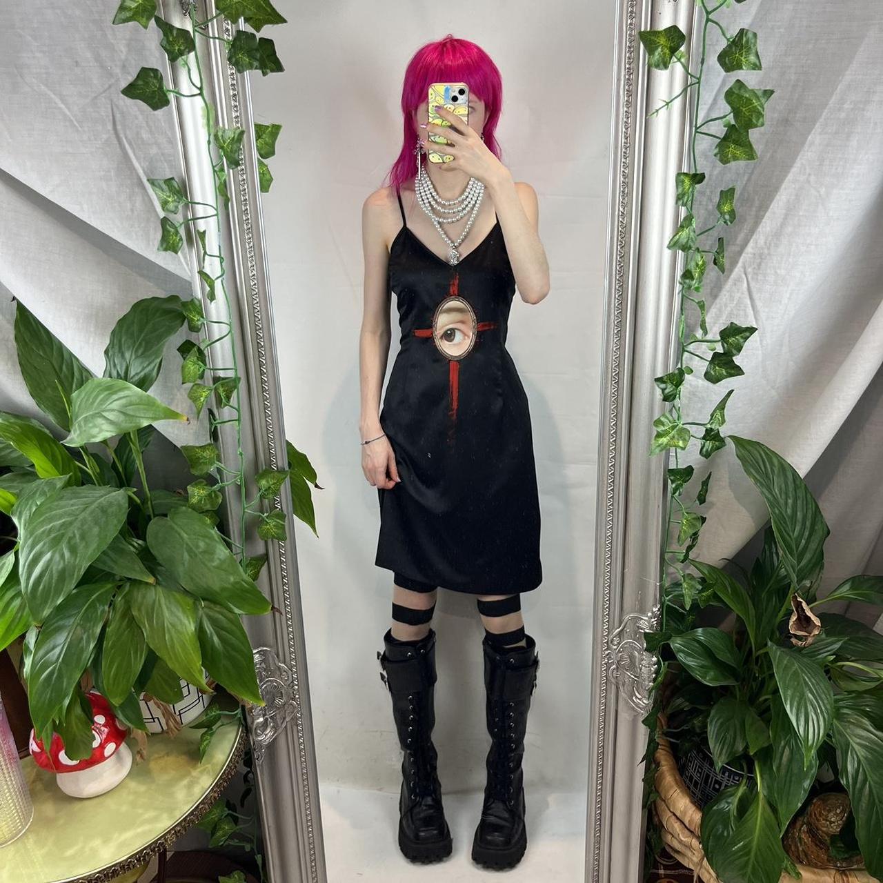 Grunge nineties black satin mini gothic slip dress... - Depop