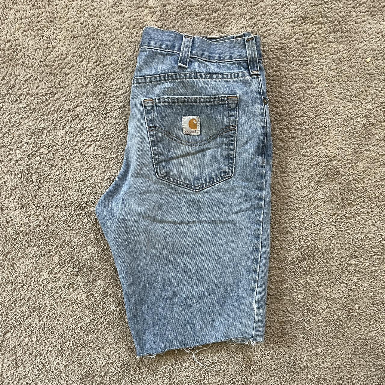 Carhart cut light wash jorts 34 by 32 small stains... - Depop
