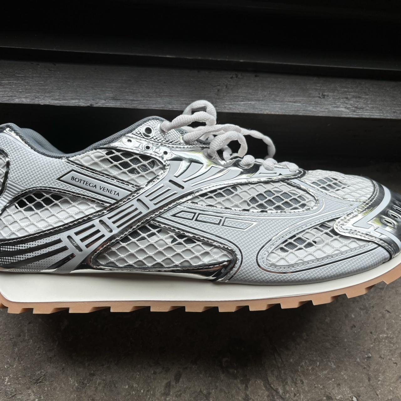 Bottega Veneta sliver and grey orbit trainers New... - Depop