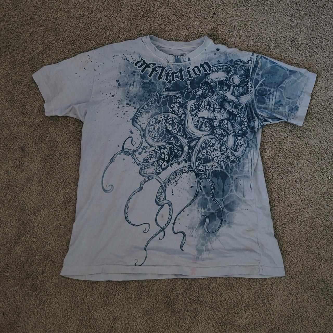 🖤Affliction blue and white skull and octopus graphic... | Depop