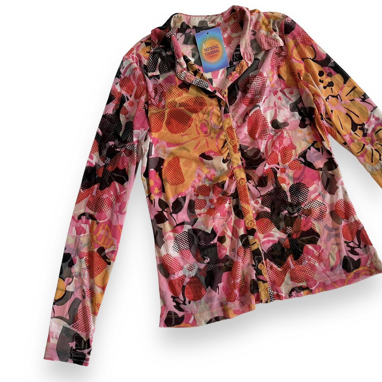 really cool funky mesh graphic button up shirt with... - Depop