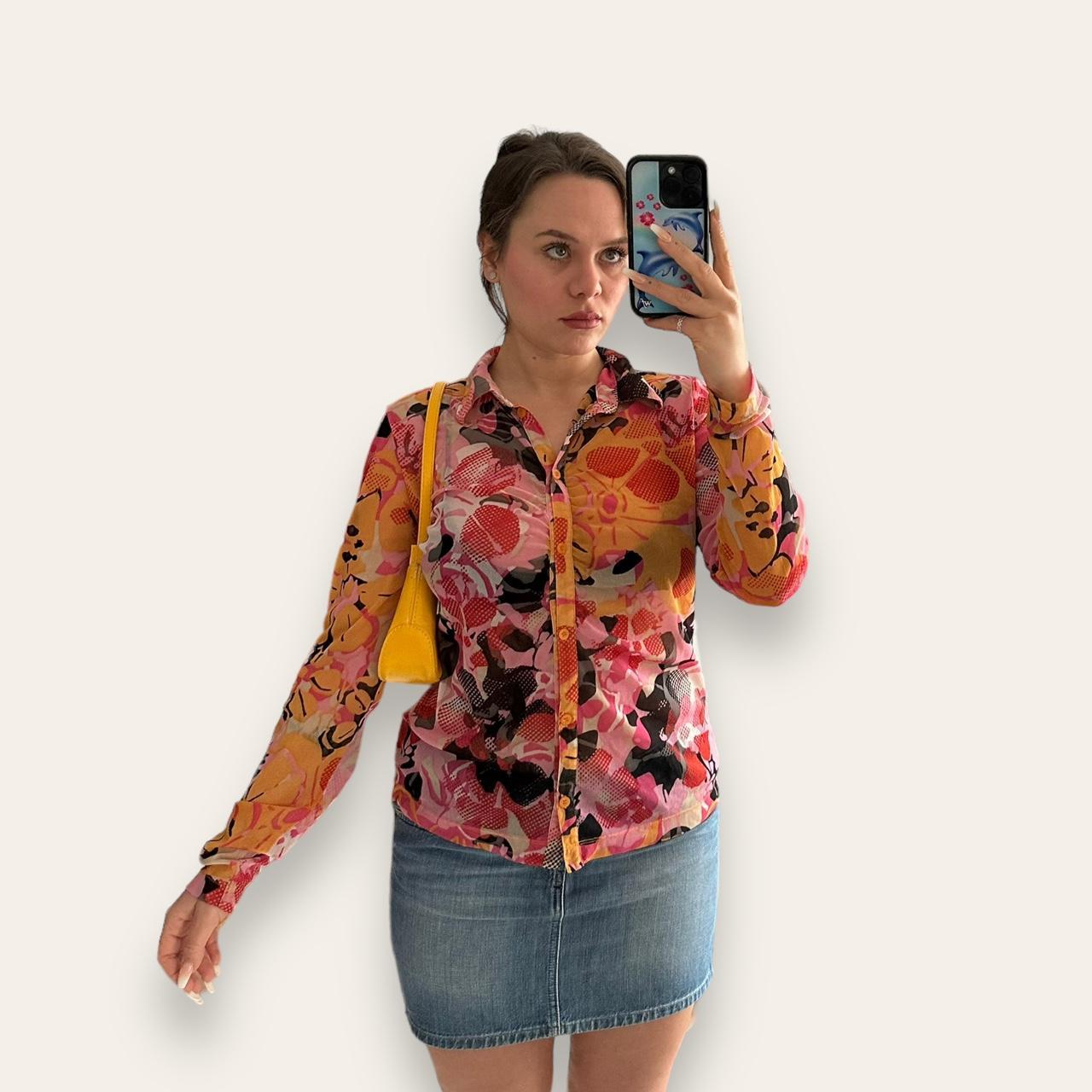 really cool funky mesh graphic button up shirt with... - Depop