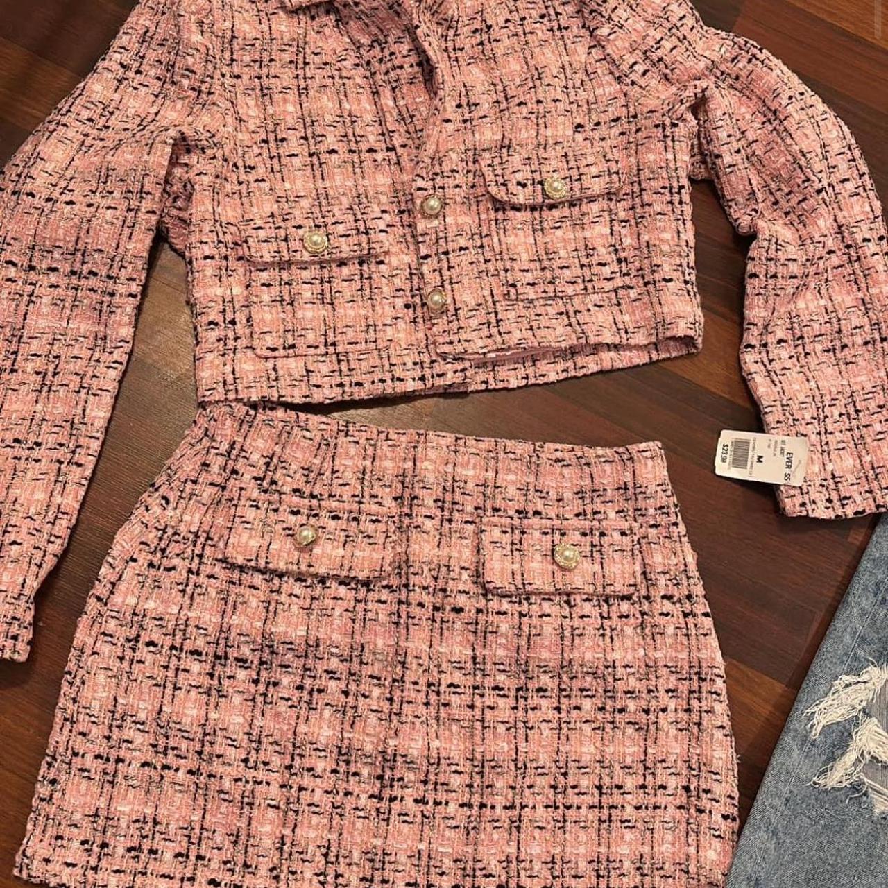Pink and white tweed jacket and skirt set #tweedset | Depop