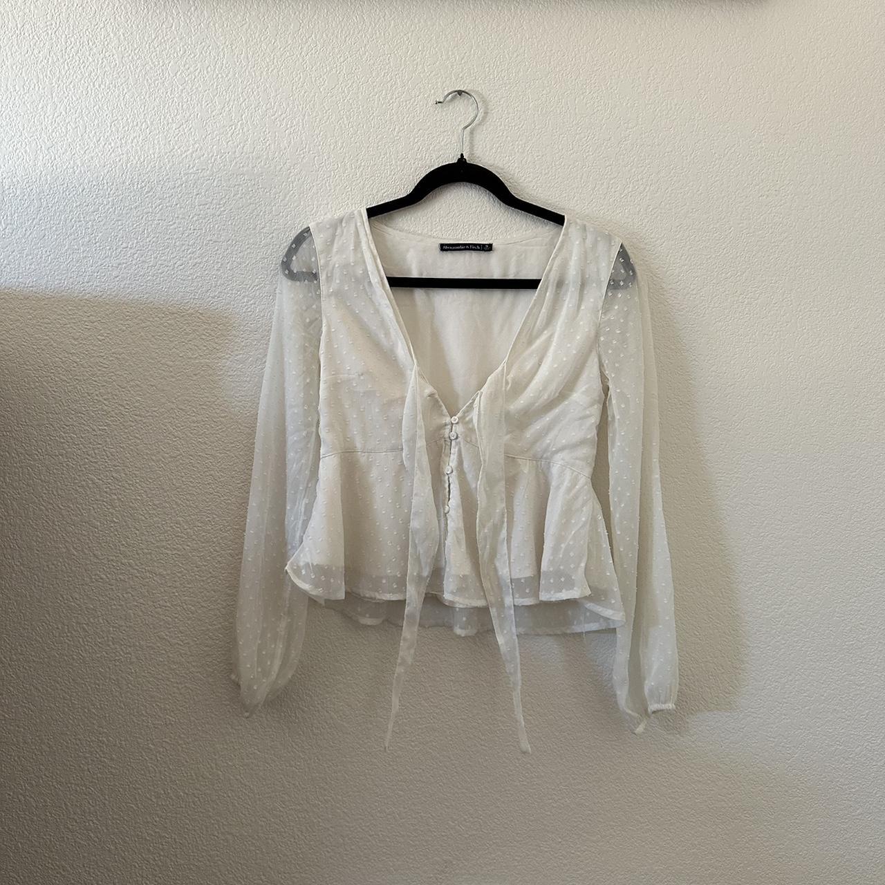 Abercrombie & Fitch Deep V Blouse with Sheer Puffy... - Depop