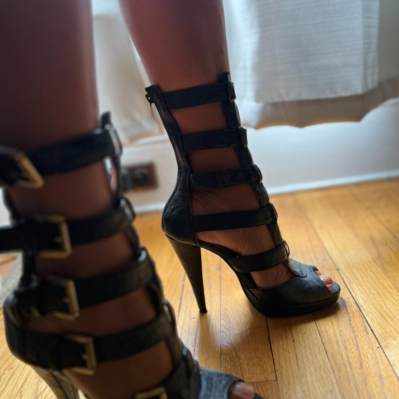 Enigma Leather Black Stilletos High Heels 3 1/2-4"... - Depop