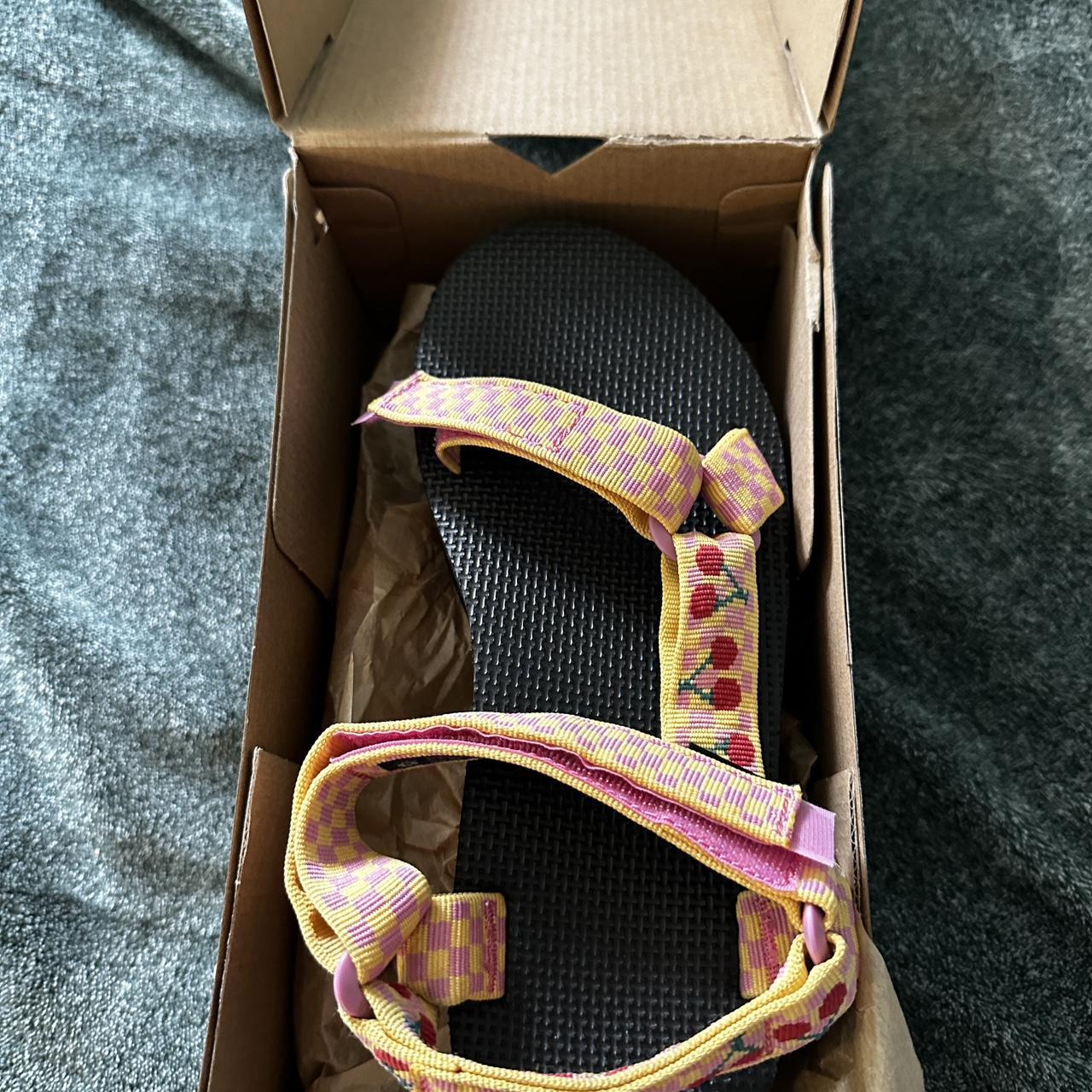 Teva Women's Pink and Yellow Sandals | Depop