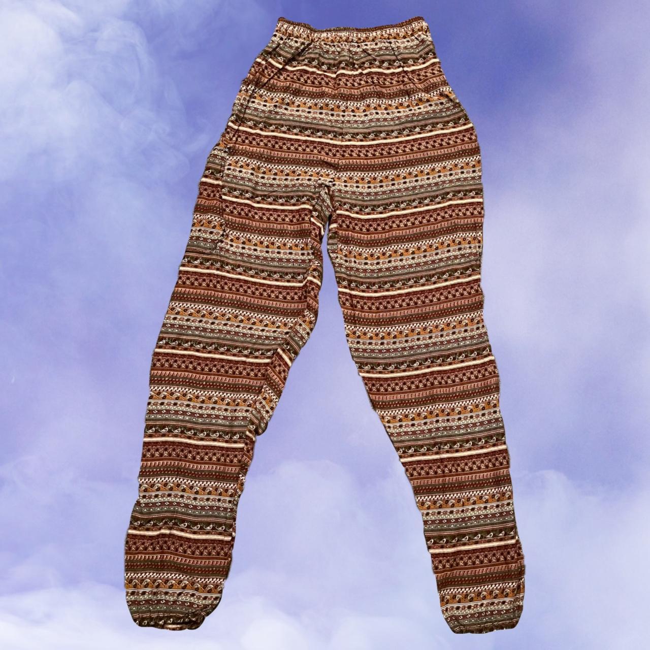 neutral/ earth toned flowy hippie pants with elastic... - Depop