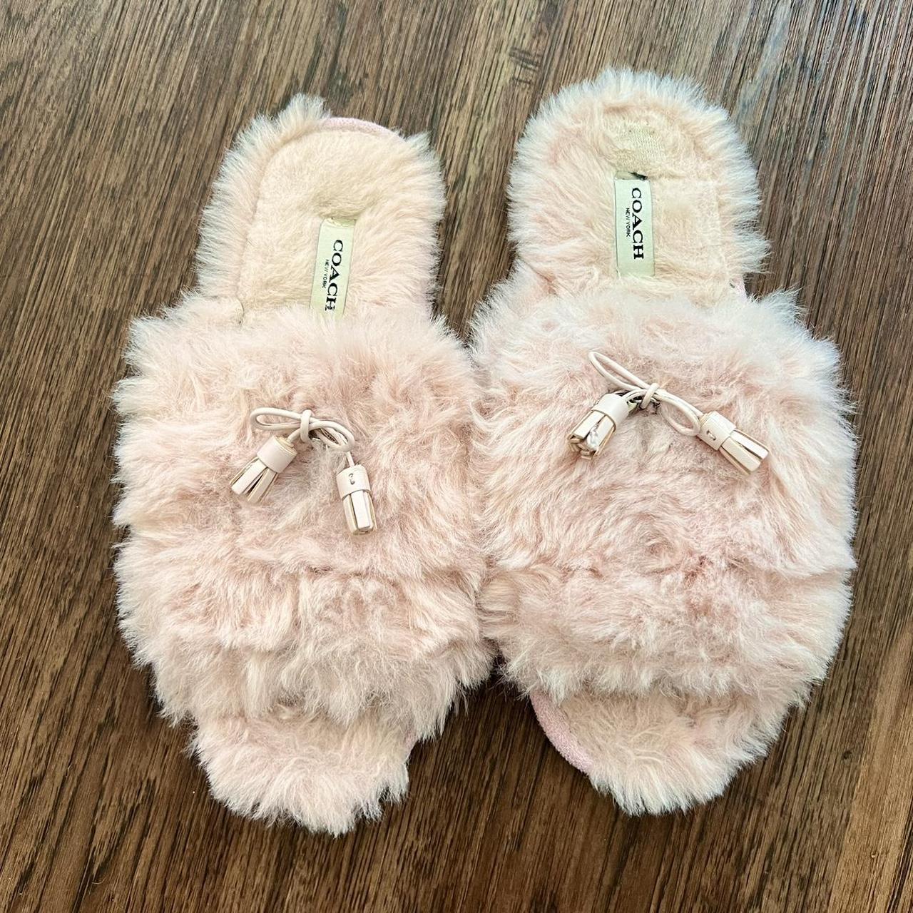 Coach peep toe slippers soft fuzzy women’s 7 - Depop