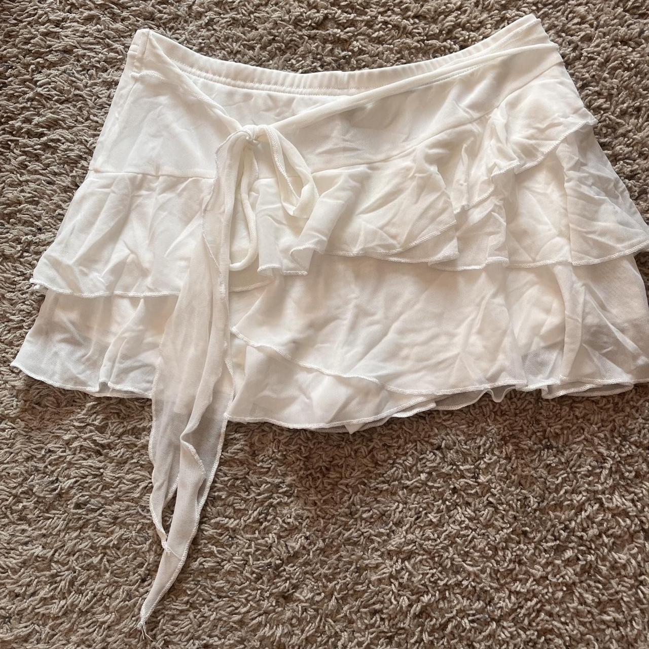 mini white ruffle skirt skort with tie! very very... - Depop