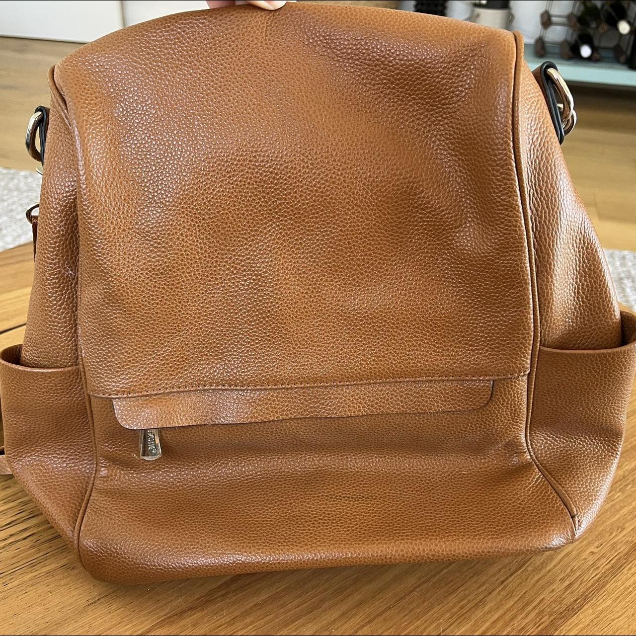 Leather tan backpack. RRP $220 Used once, selling... - Depop
