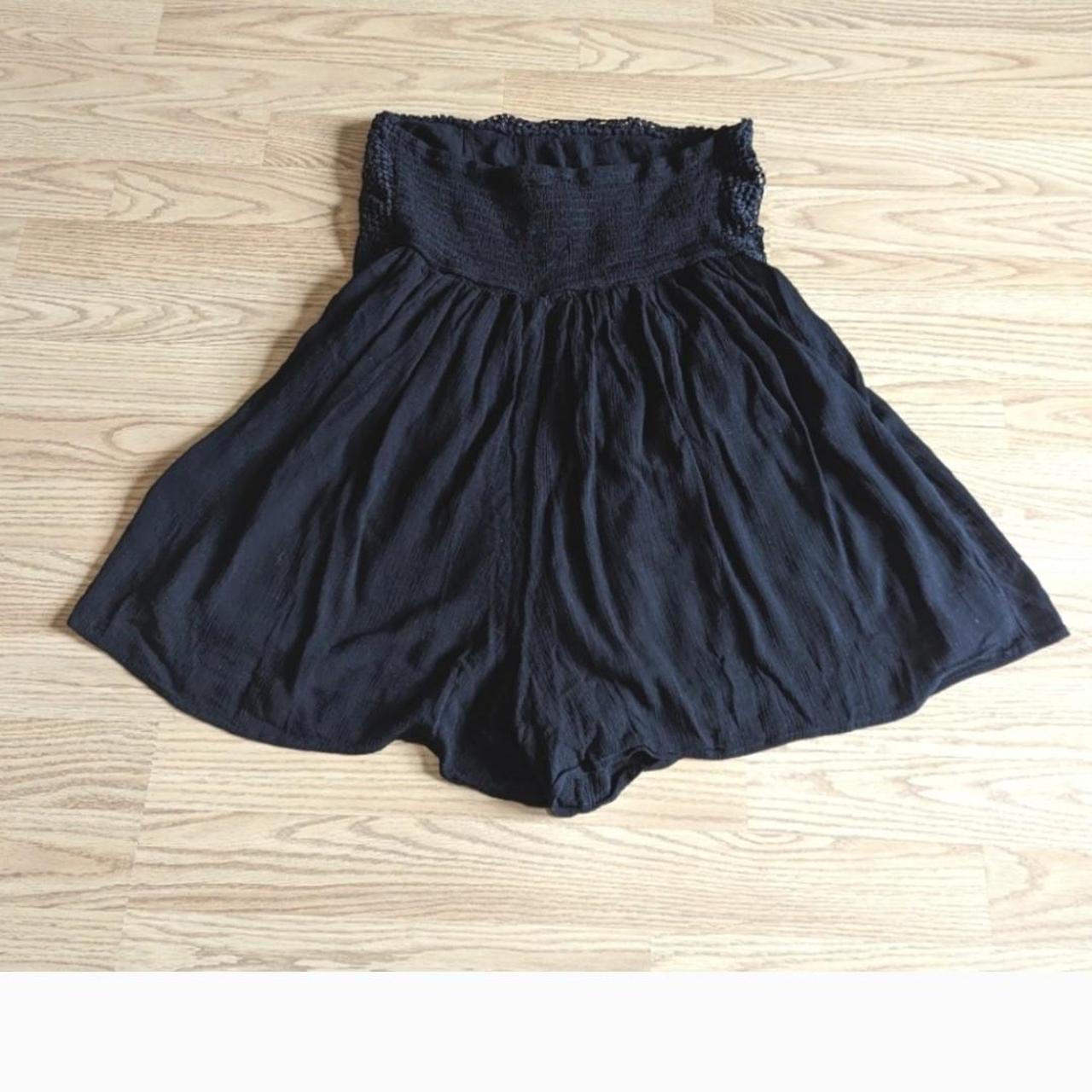 Xhilaration black lace and linen romper-SZ M - Depop