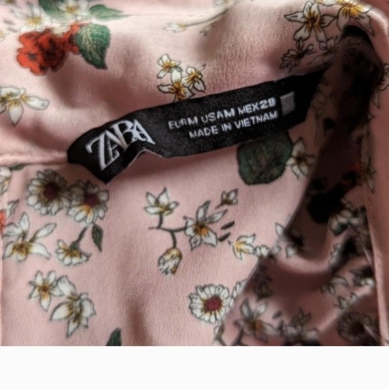 Zara Pink Roses Silky Satin Collared Blouse- SZ M - Depop