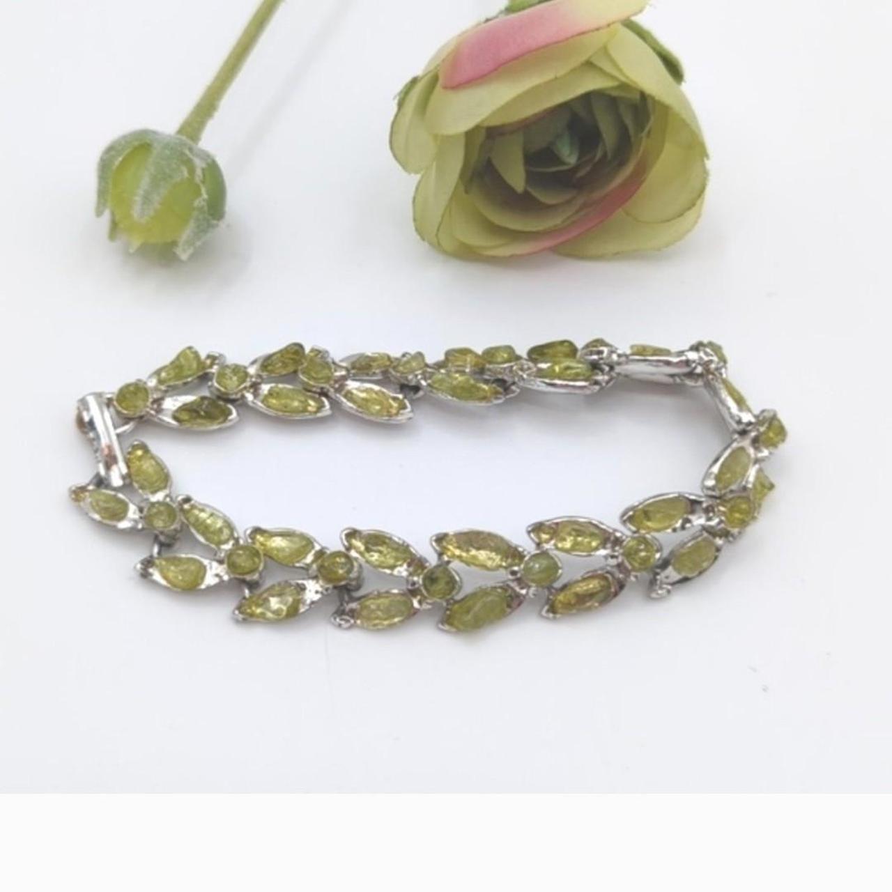 Vintage Green Floral Marquis Rhinestone SilverTone... - Depop