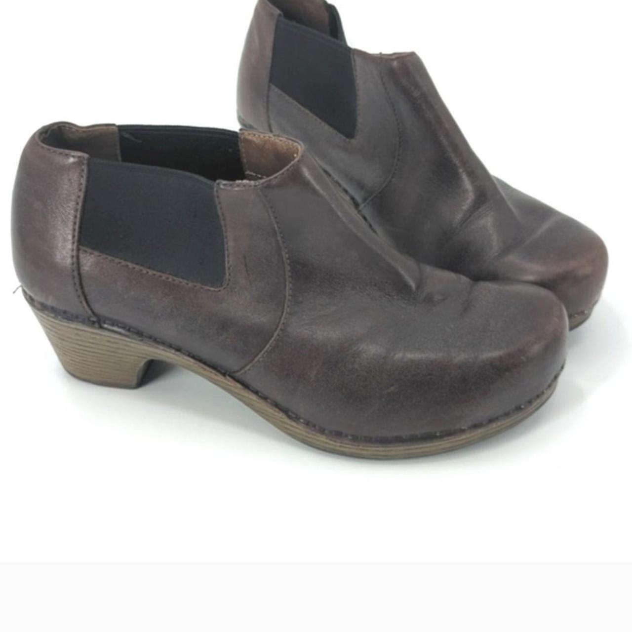Dansko Marilyn Dark Brown Leather Ankle Clog Booties... - Depop