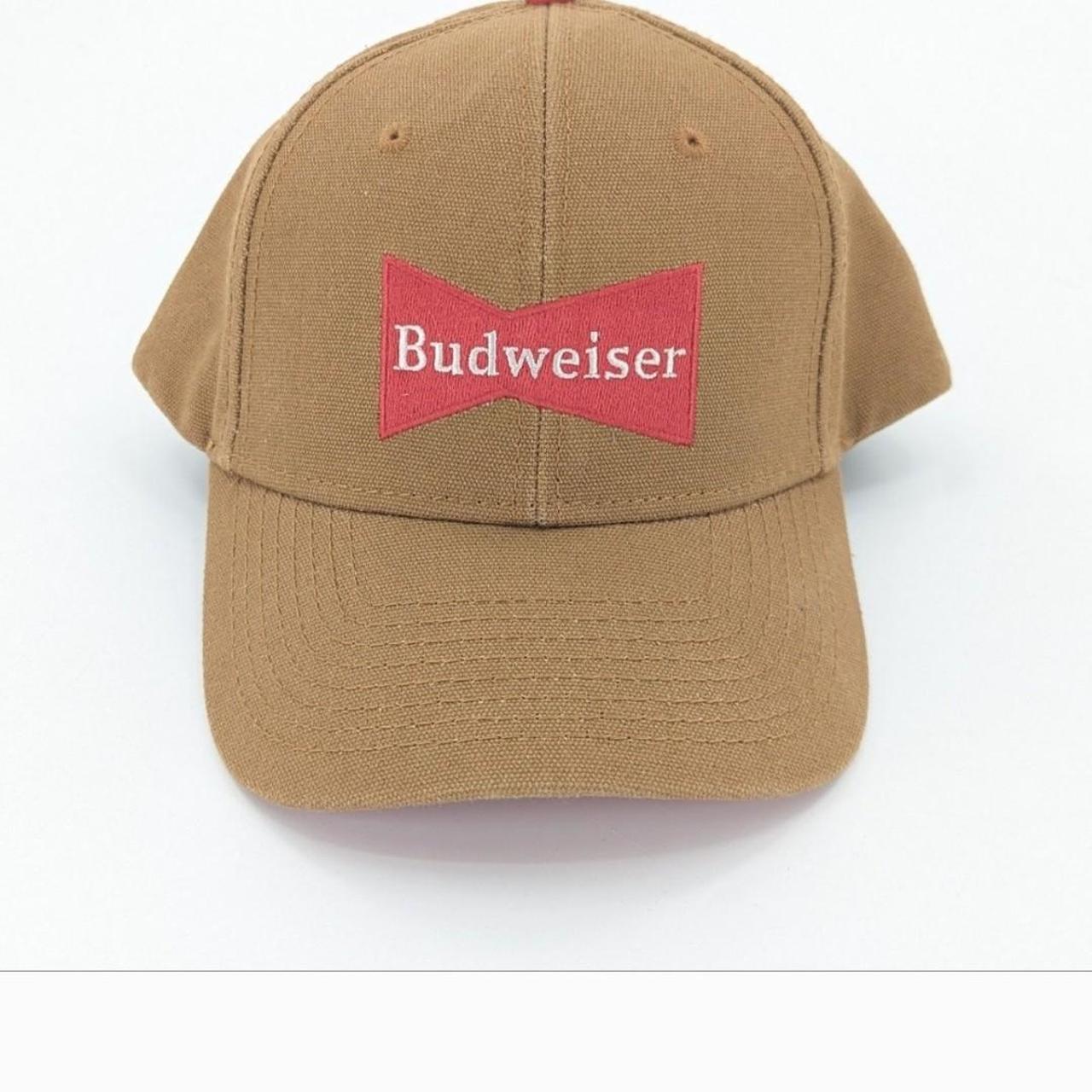 Budweiser Tan and Red Adjustable Baseball Hat Cap - Depop